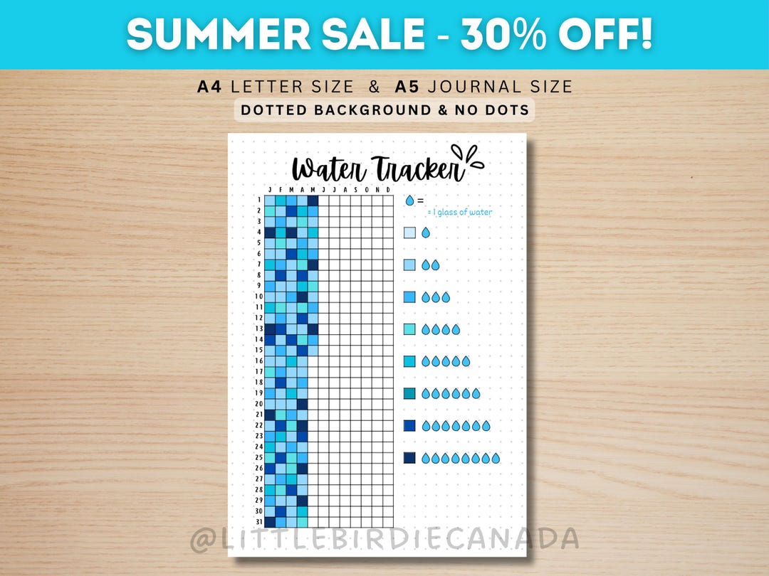 Water Tracker Yearly - PRINTABLE Journal Page - Planner Page - Daily ...