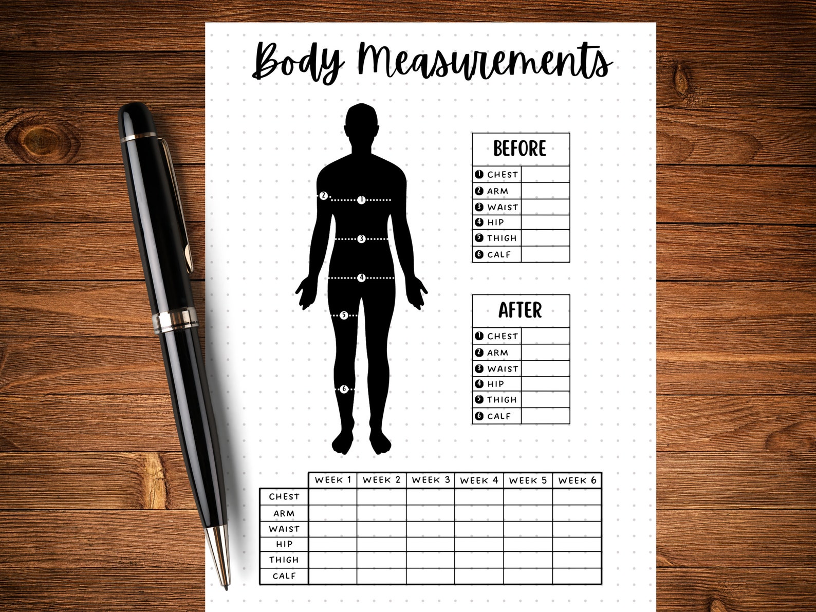 Body Measurements Tracker - PRINTABLE Journal Page - Planner Page ...