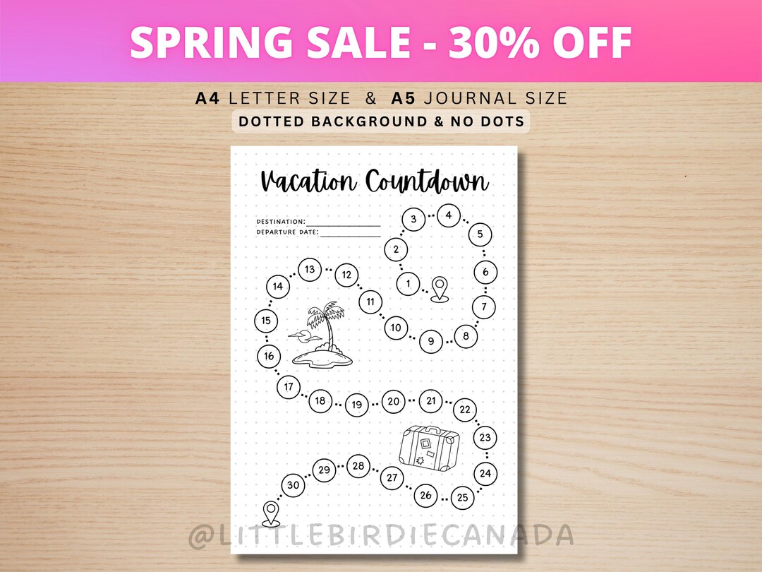 Vacation Countdown - PRINTABLE Journal Page - Countdown to Vacation ...