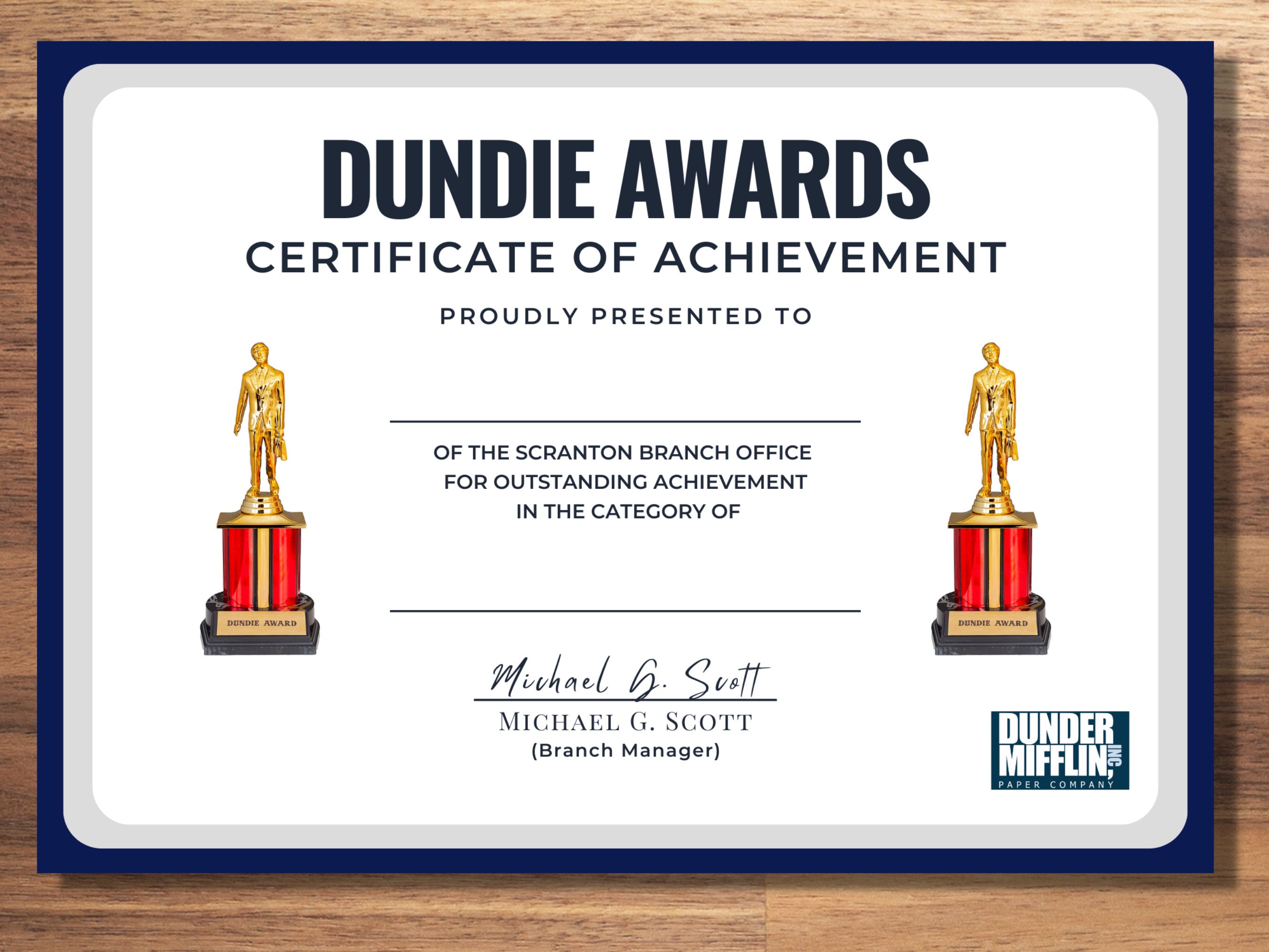 Dundie Award Certificate The Office Award Coworker Award Work Etsy