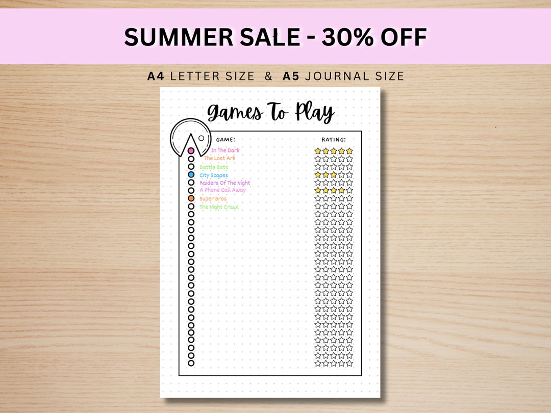 Games to Play Printable Journal Page Gaming Journal Video Game Log ...