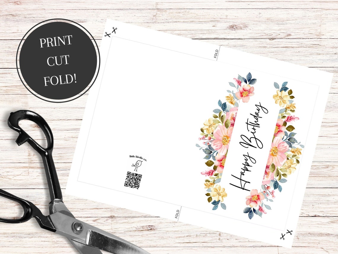 Printable Birthday Card Floral Birthday Card Flower Birthday - Etsy