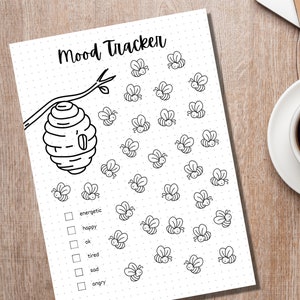 Bee Mood Tracker A5 Journal Page PRINTABLE Tracker Daily Tracker Daily ...