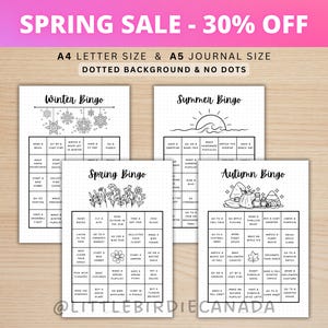 Seasonal Bingo Bundle - PRINTABLE Journal Pages - Winter Bingo - Summer ...