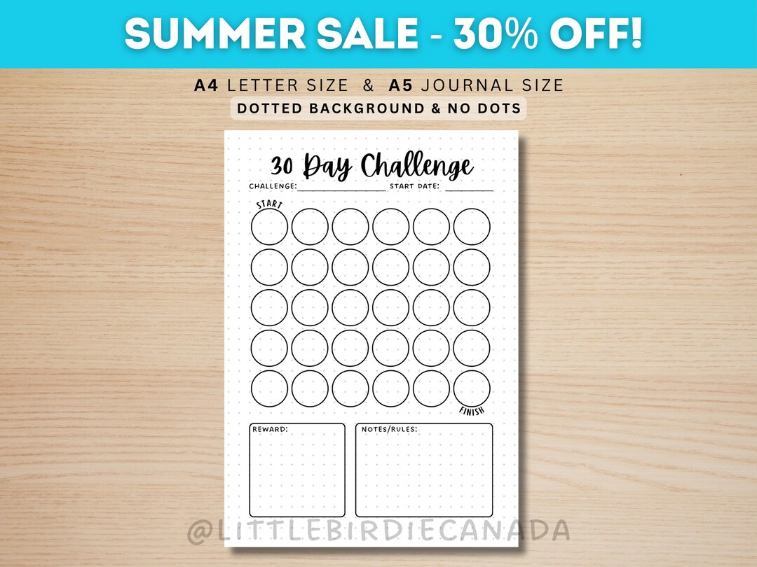 30 Day Challenge - PRINTABLE Journal Page - Choose Your Challenge - 30 ...