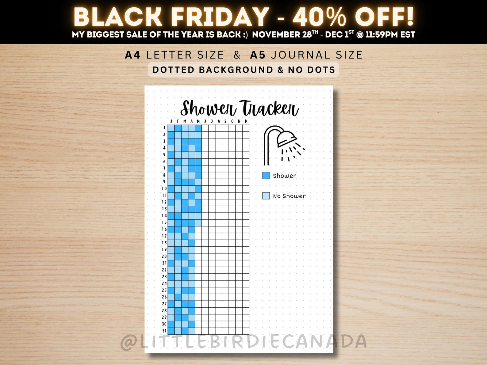 Shower Tracker - PRINTABLE Journal Page - Planner Page - Daily Tracker ...