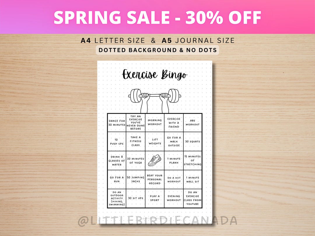 Exercise Bingo Game - PRINTABLE Journal Page - Workout Tracker ...