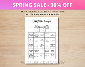 Exercise Bingo Game - PRINTABLE Fitness Journal Page - Workout Tracker ...
