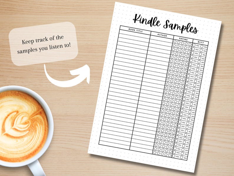 Kindle Sample Tracker - PRINTABLE Journal Page - Reading Planner Page ...