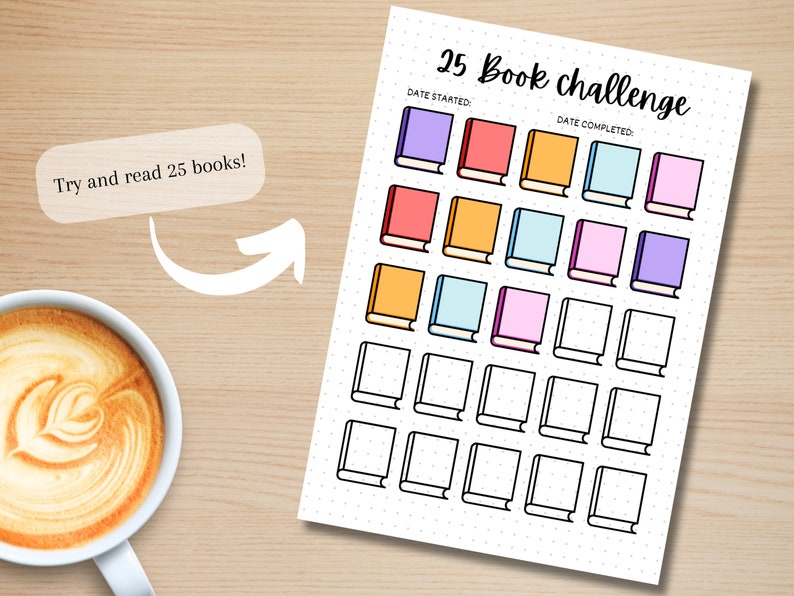 25 Book Reading Challenge - PRINTABLE Journal Page - Reading Tracker ...