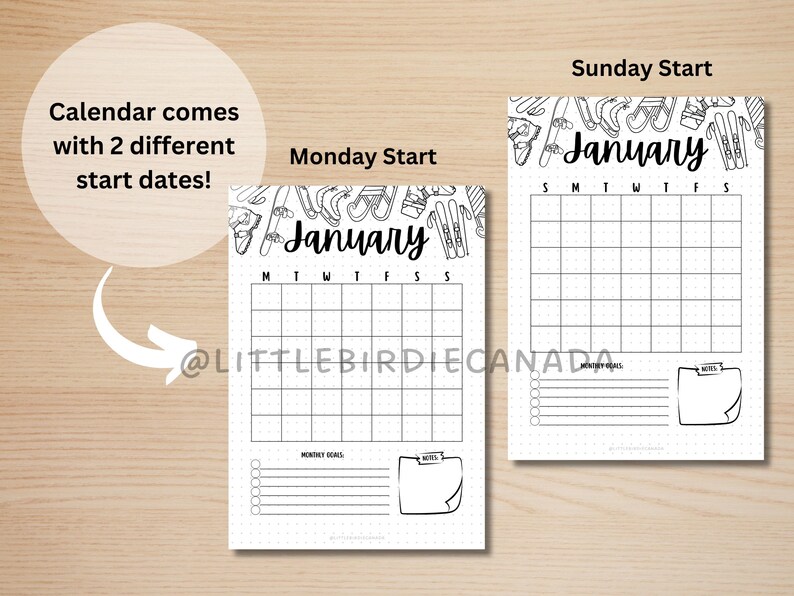 January Title Page and Calendar - PRINTABLE Calendar - Winter Sports ...