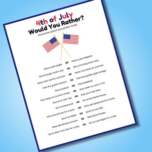 4th of July Would You Rather Game Independence Day This or That Game ...