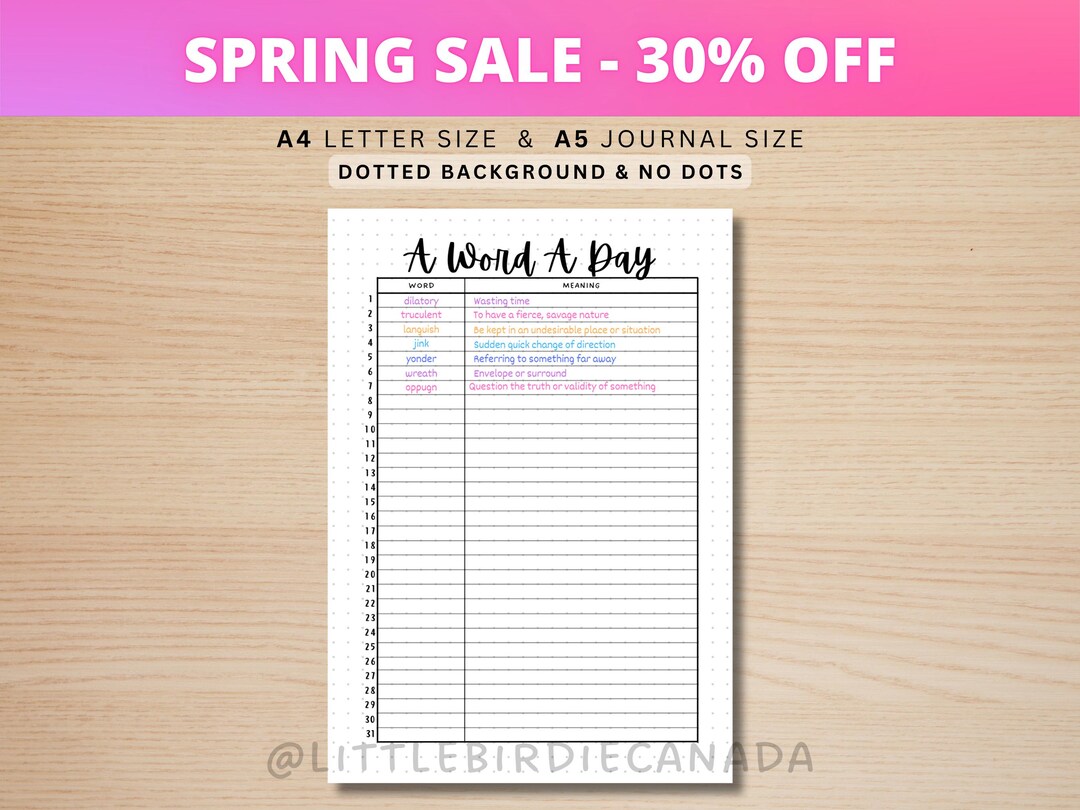 A Word A Day - PRINTABLE Journal Page - New Word A Day - Daily Word ...