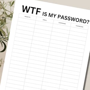 WTF is My Password Tracker - Password Log - Password Organizer ...
