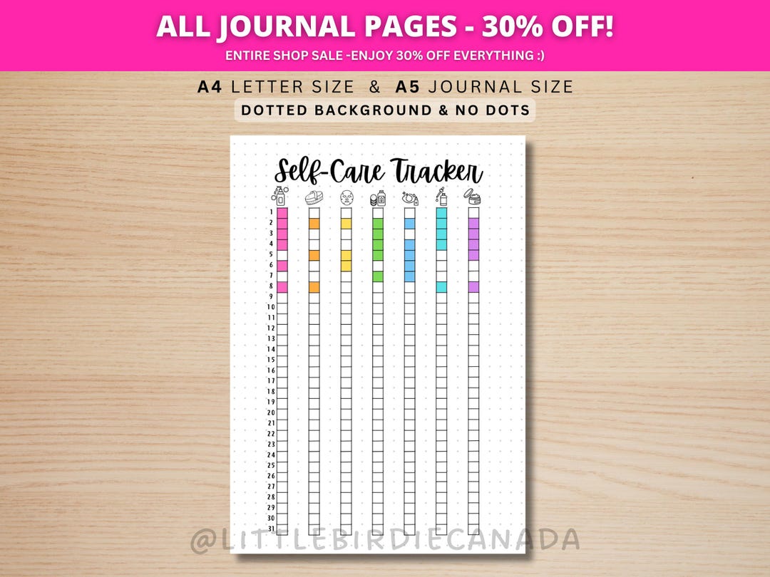 Self Care Tracker - PRINTABLE Journal Page - Planner Page - Monthly ...