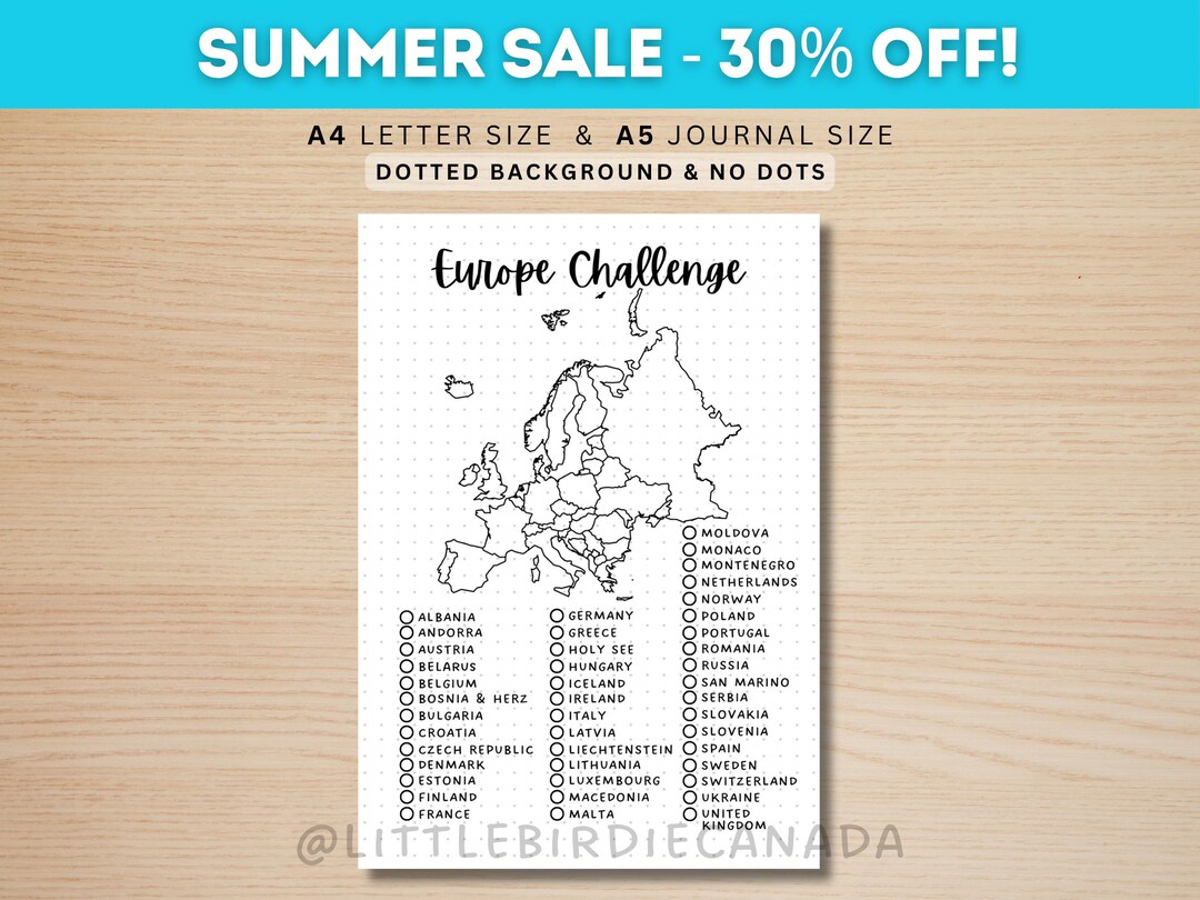 Europe Challenge - PRINTABLE Journal Page - Planner Page - European ...