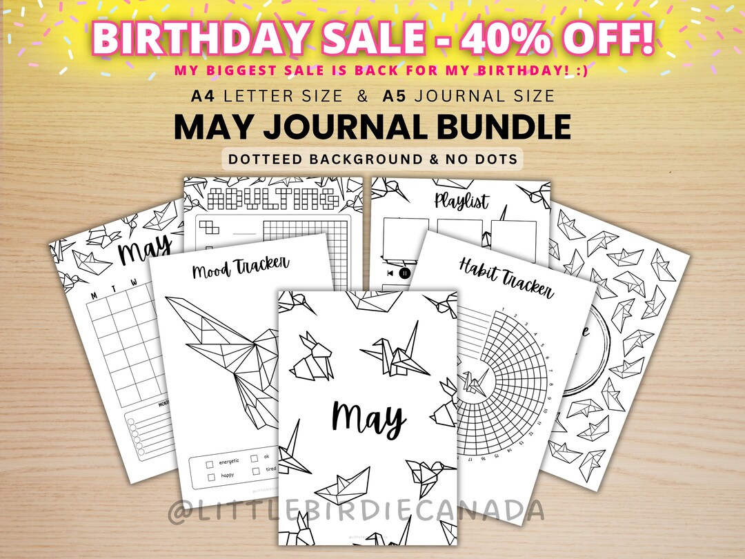 May Journal Bundle - Origami - PRINTABLE Journal Pages - Black & White ...