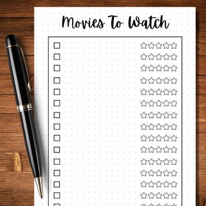 Movies to Watch - PRINTABLE Journal Page - Planner Page - Movie ...