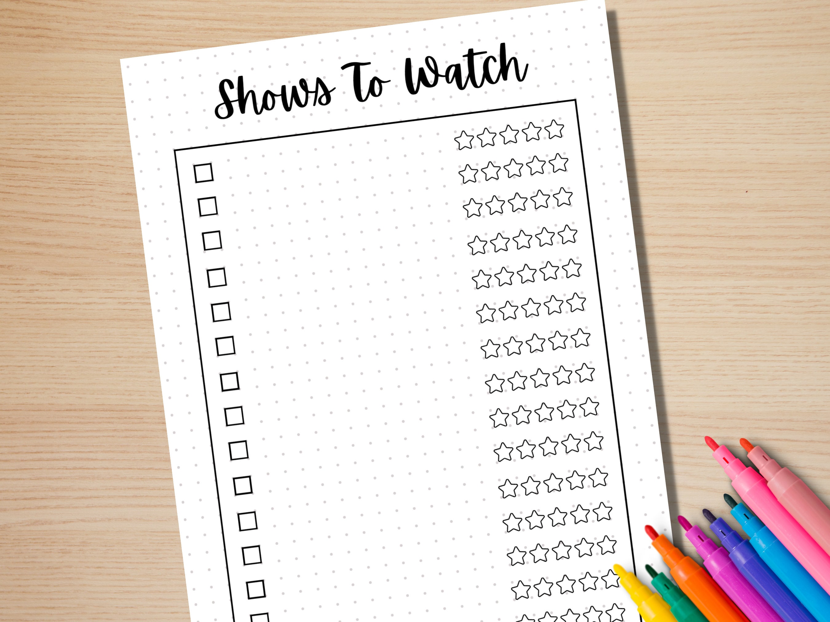 Show to Watch - PRINTABLE Journal Page - Planner Page - Printable ...