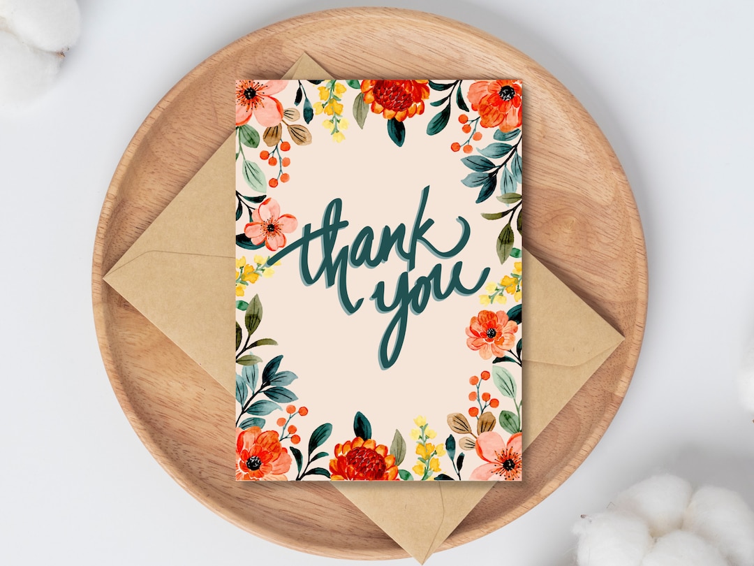 PRINTABLE Thank You Card - Flower Thank You Card - Floral Thank You ...