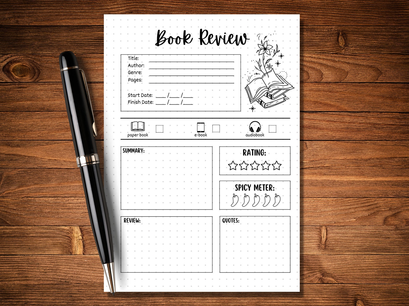 Book Review - PRINTABLE Journal Page - Planner Page - Bookclub Book ...