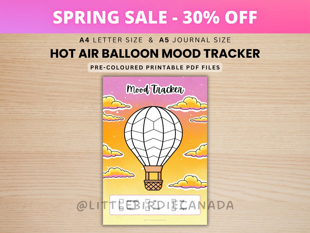 Hot Air Balloon Mood Tracker - PRINTABLE Journal Page - Colored Journal ...