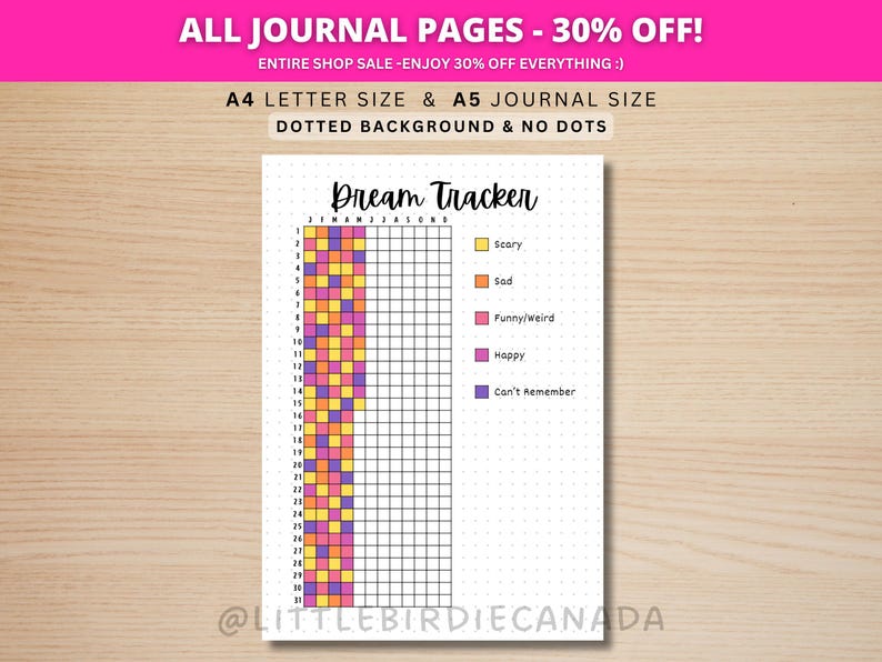 Dream Tracker - PRINTABLE Journal Page - Printable Planner Page - Dream ...