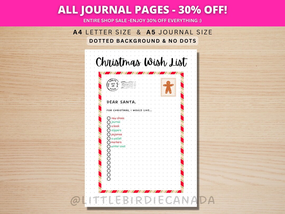 Christmas Wish List - Christmas Journal Page - PRINTABLE Journal Page ...