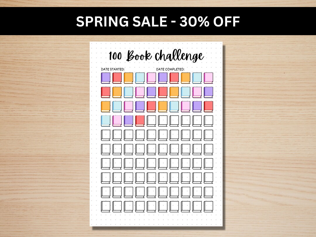 100 Book Reading Challenge A5 Journal Page Reading Tracker Reading Log ...