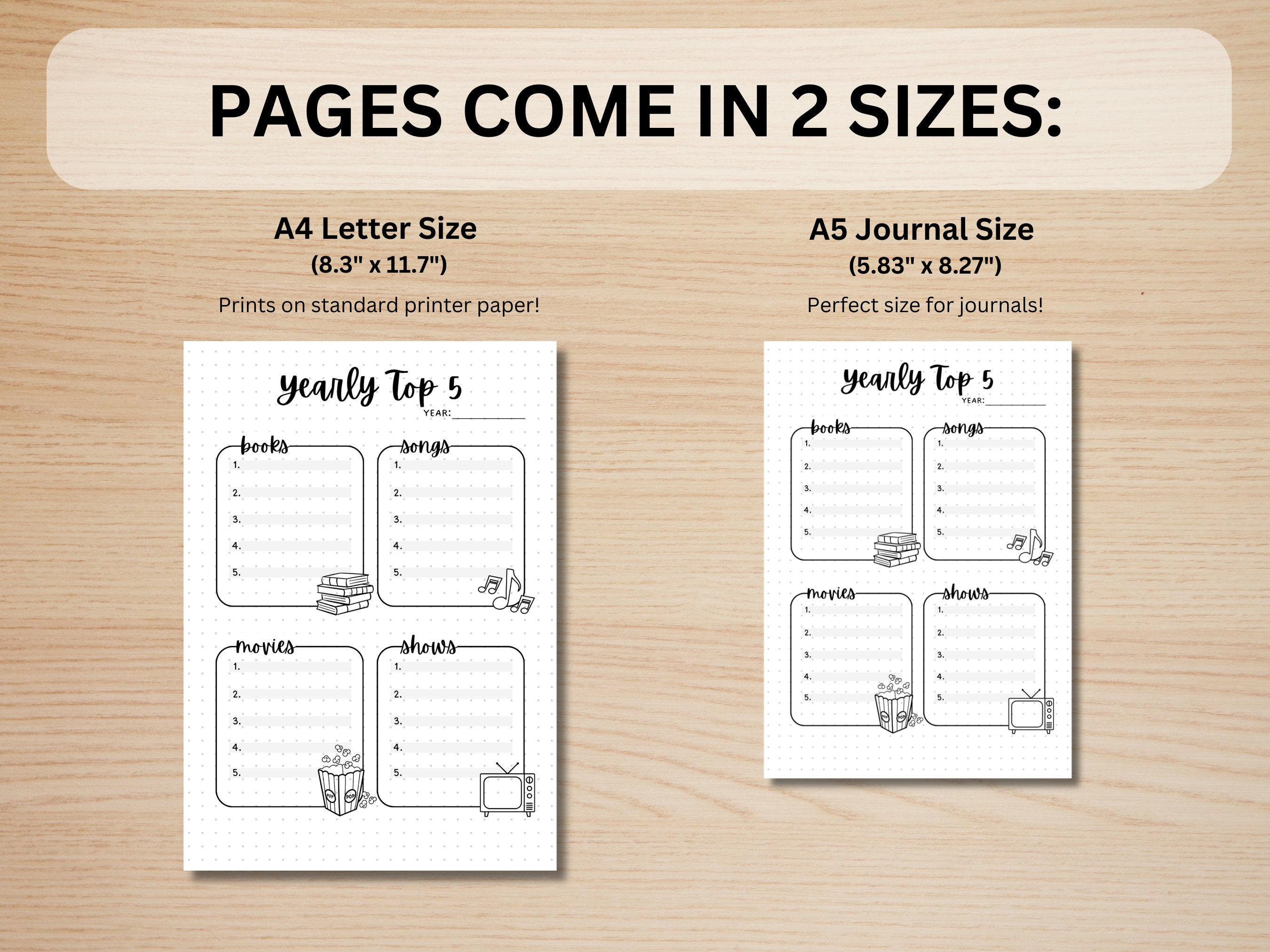 Yearly Top 5 - PRINTABLE Journal Page - Yearly Favourites - Yearly ...