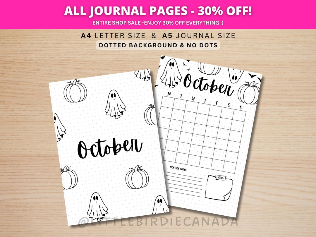 October Title Page - Pumpkin and Ghost - October Calendar - PRINTABLE ...