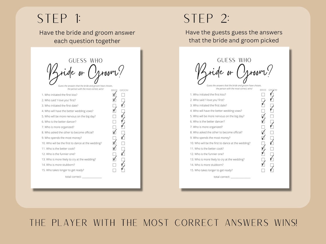 Guess Who Bride Groom Game Minimalist Bridal Shower Game Bride or Groom ...