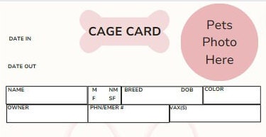 Kennel Card, Cage Card, Pet Care Card, Kennel Card With Photo, Dog ...