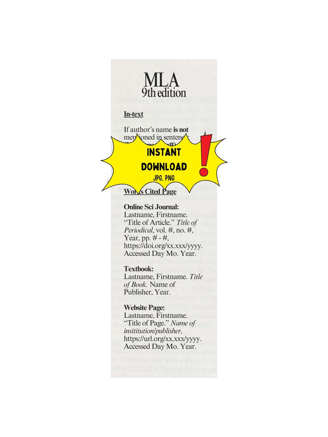 Citation Bookmark – Quick Reference MLA Guide for Students, Teachers ...
