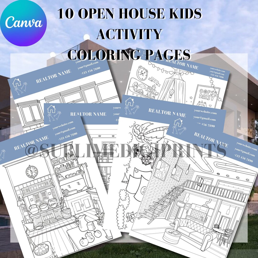 10 Coloring Activity Sheets, Open House Coloring Sheet, Real Estate ...