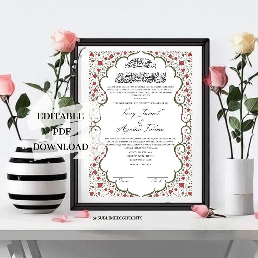 Premium Nikah Certificate Digital Template, Luxurious Nikah Certificate ...