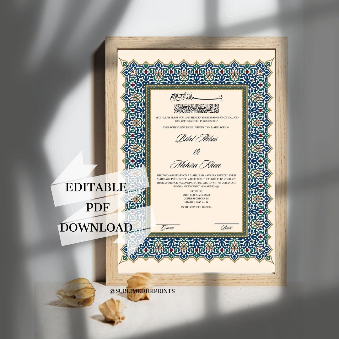 Minimalist Design Nikah Certificate, Luxurious Nikah Certificate Design ...