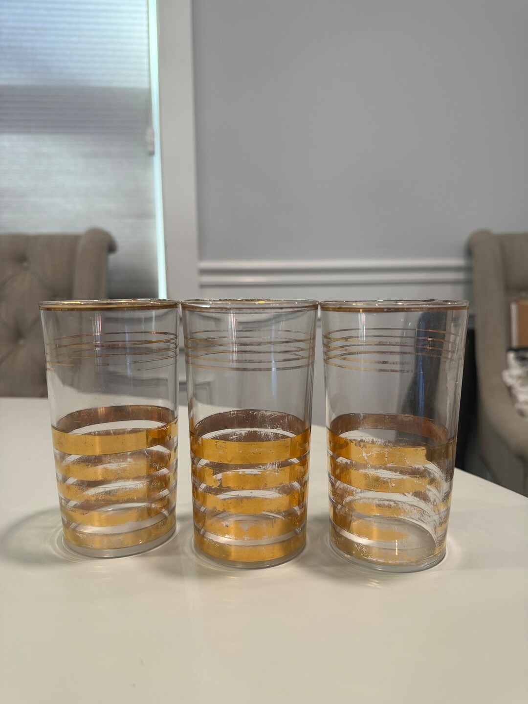 1940's Macbeth Evans Gold Stripped Ball Glasses 3 Set - Etsy