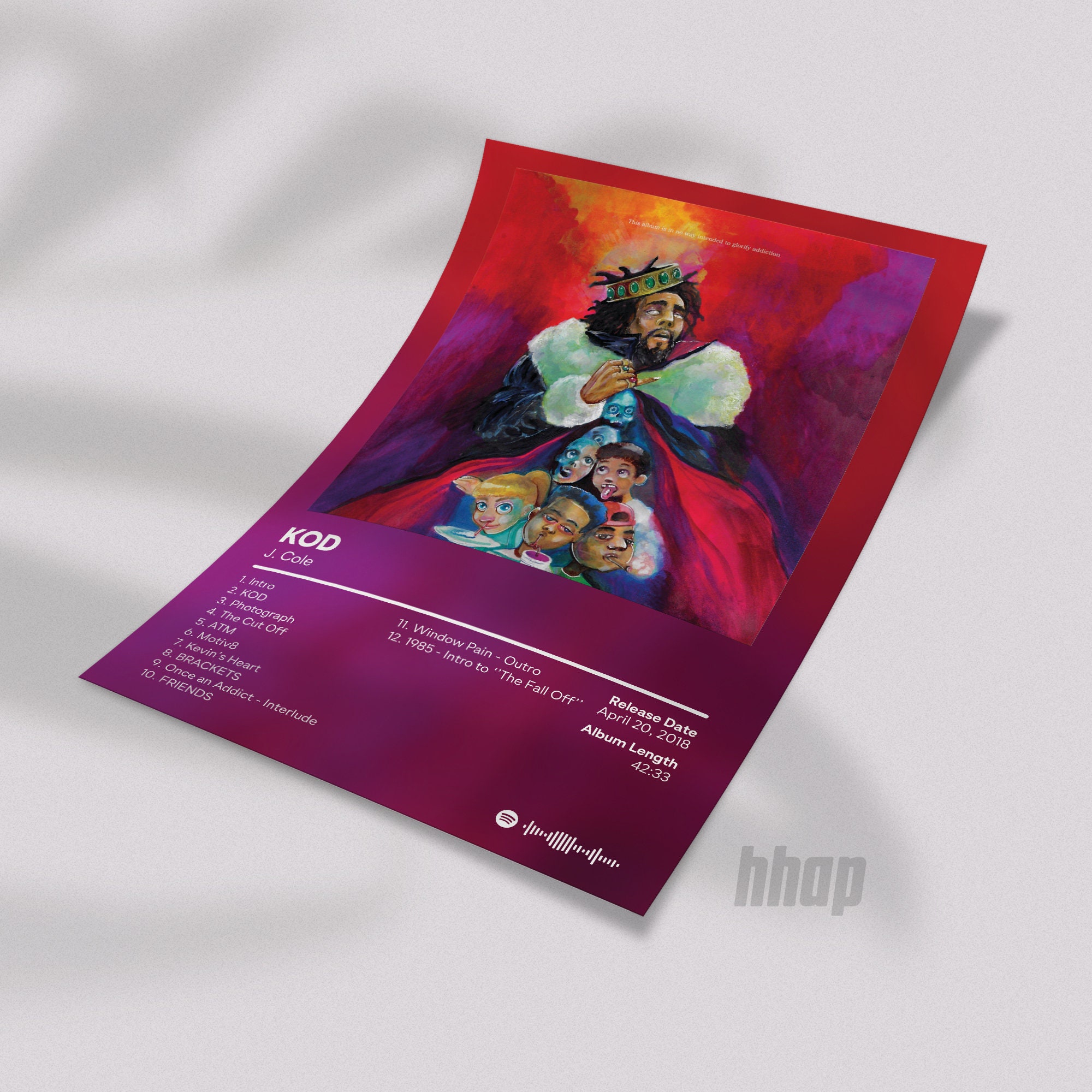 J Cole - KOD - Custom Album Poster - Hip Hop Wall Art - Album Poster ...