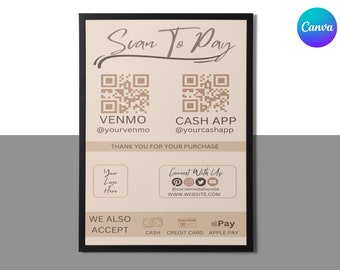 Editable QR Code Sign, Scan to Pay Template, Venmo, Scan to Pay Sign ...