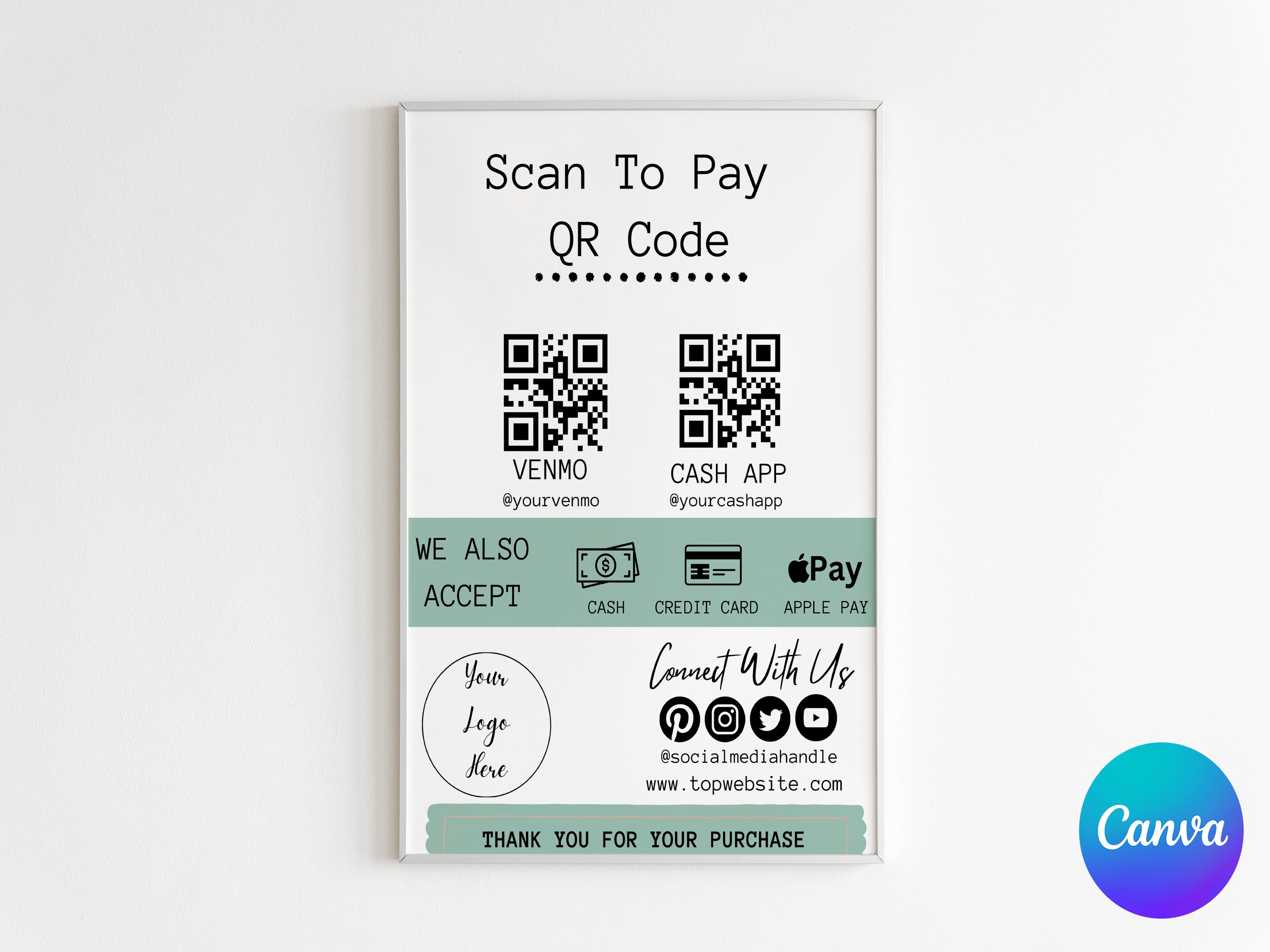 Scan to Pay Sign, Scan to Pay QR, Printable Payment Sign, Editable QR ...