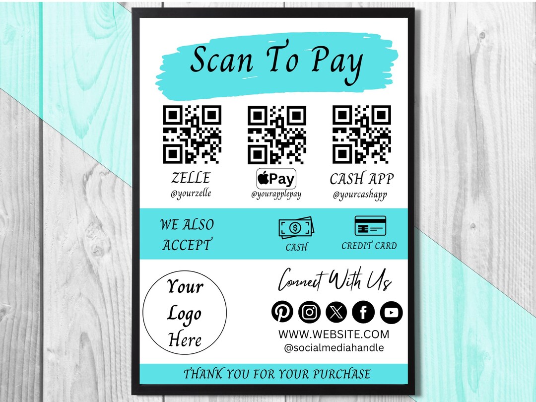 Scan to Pay Sign: Editable QR Code for Cashapp, Zelle, Applepay, Canva ...