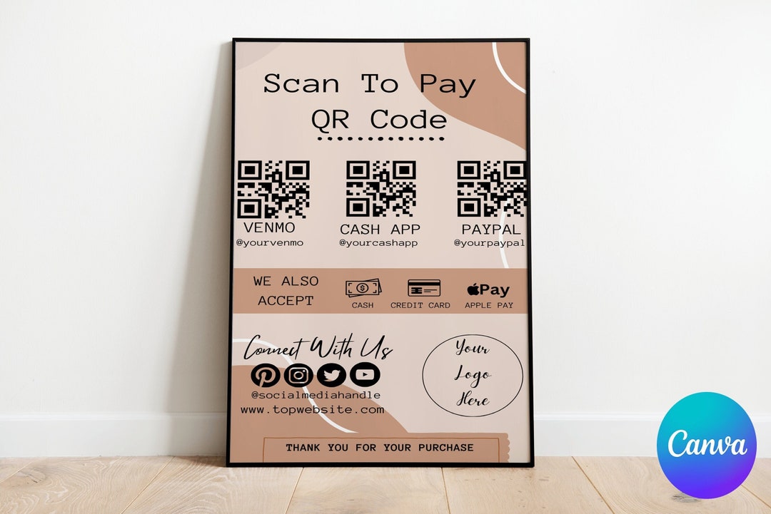 Scan to Pay QR, Printable Payment Sign, Instant Digital, Editable Sign ...