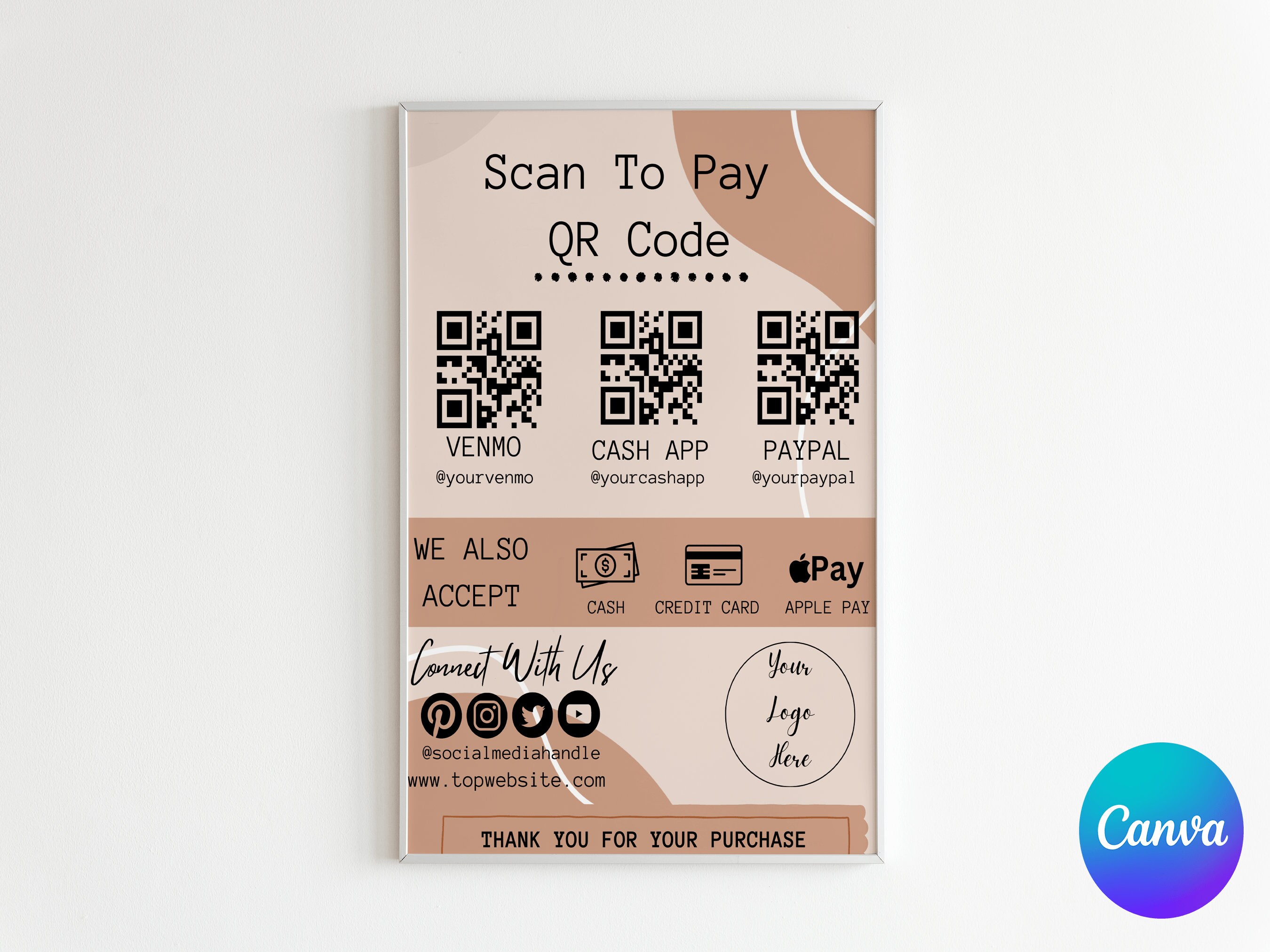 Scan to Pay QR, Printable Payment Sign, Instant Digital, Editable Sign ...