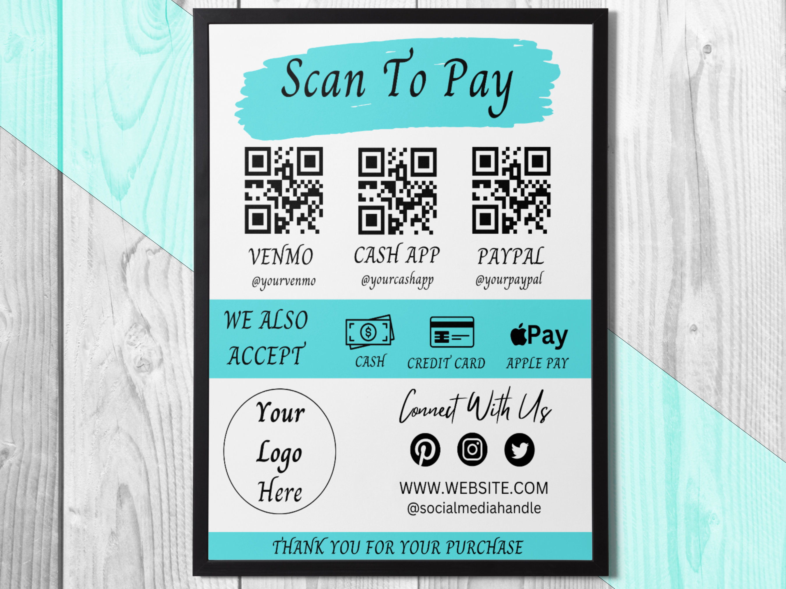Scan to Pay Sign: Editable QR Code for Cashapp, Venmo, Paypal Instant Download Printable Payment ...