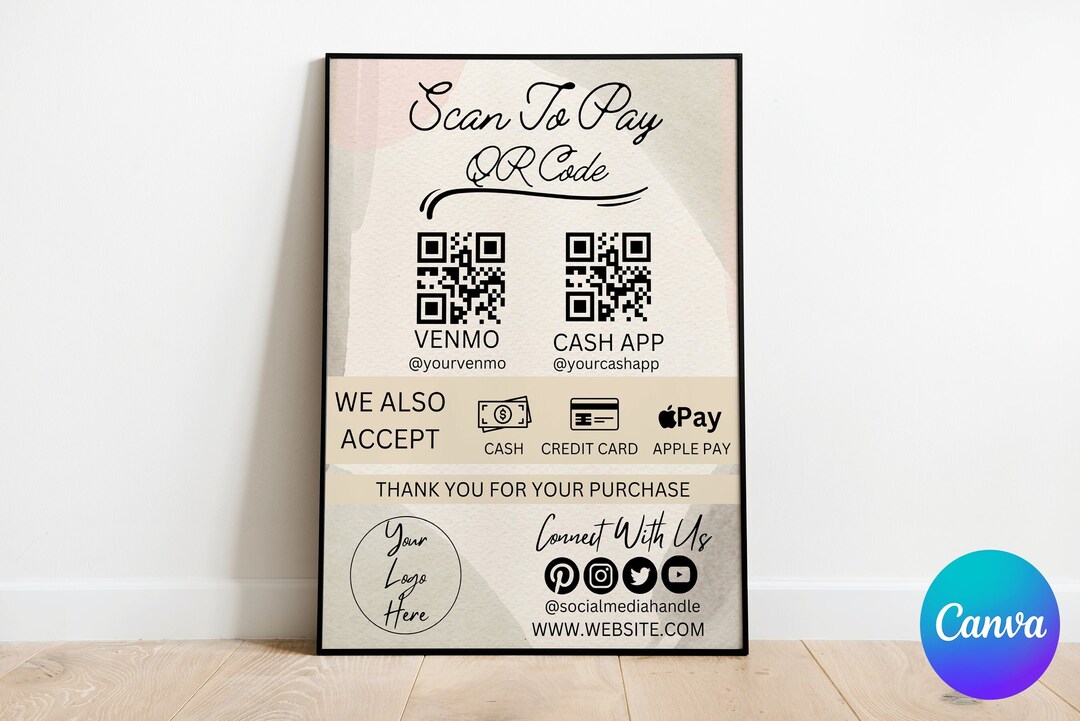 Scan to Pay QR Code, Printable Payment Sign, Editable QR Code Sign ...