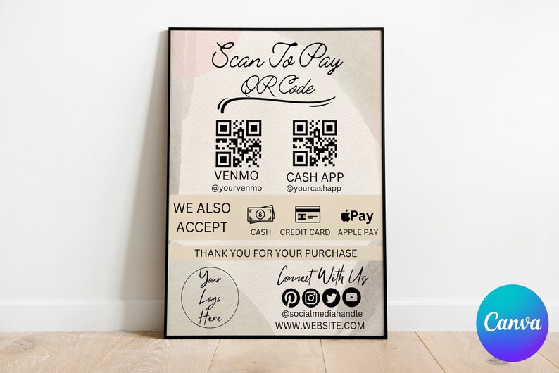 Scan to Pay QR Code, Printable Payment Sign, Editable QR Code Sign ...