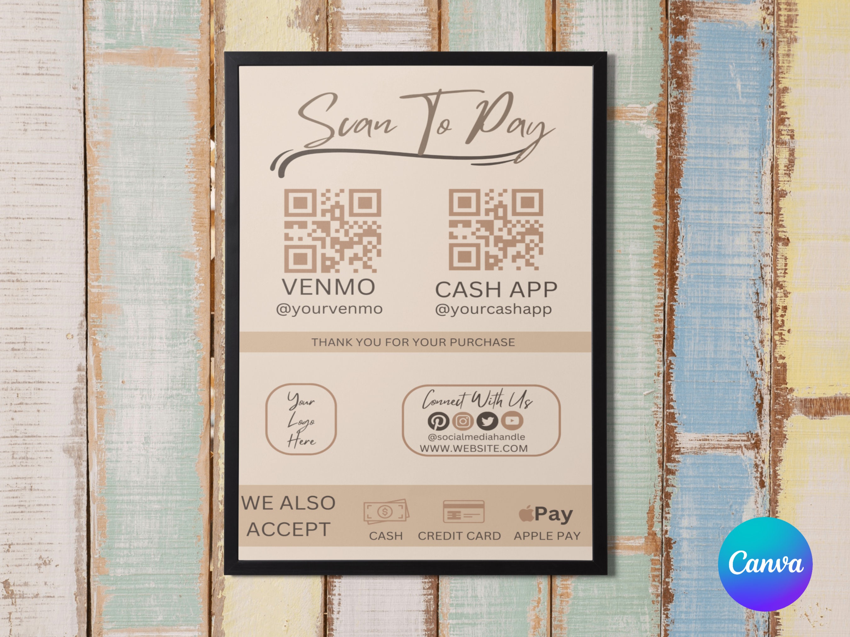 Printable Scan Payment Sign, Scan to Paypal, Venmo, Cashapp, Instant ...
