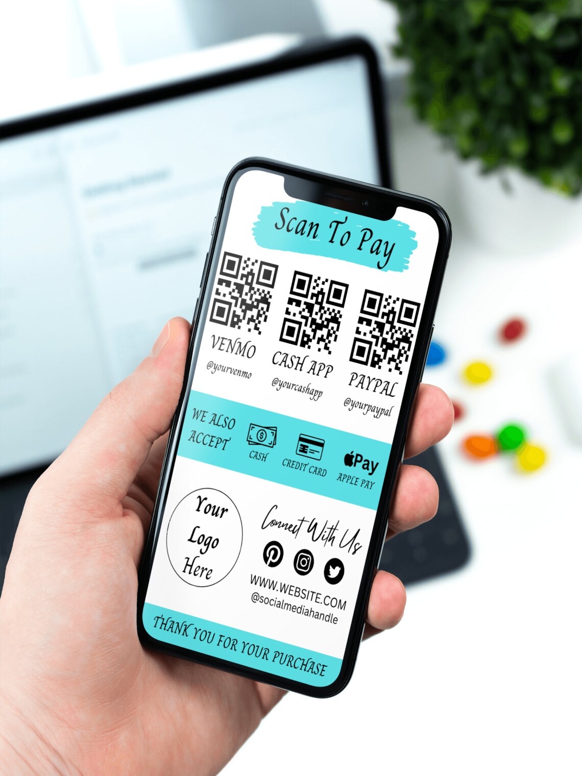 Scan to Pay Sign: Editable QR Code for Cashapp, Venmo, Paypal Instant ...