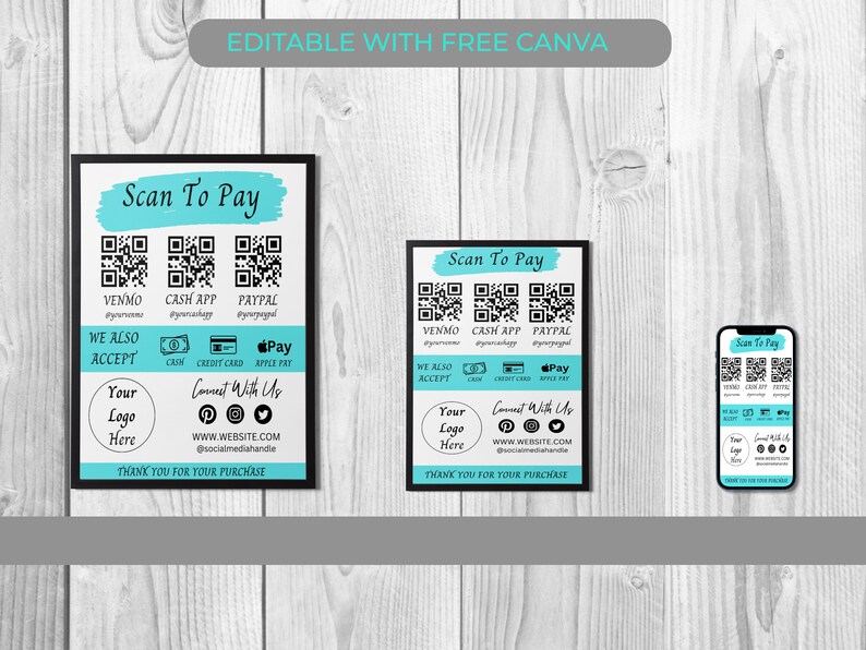 Scan to Pay Sign: Editable QR Code for Cashapp, Venmo, Paypal Instant ...